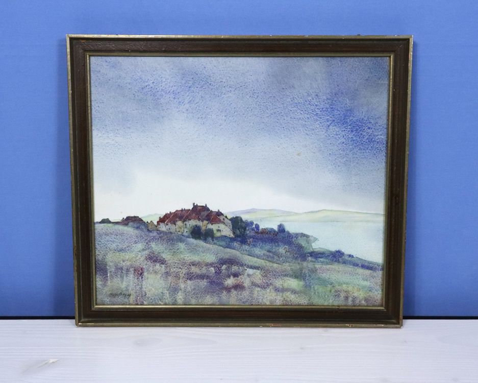 Hugo Frey 1878-1939, Aquarell, "Landschaft mit Dorf und See" (Gebraucht) in Zug für CHF 5 – mit ...