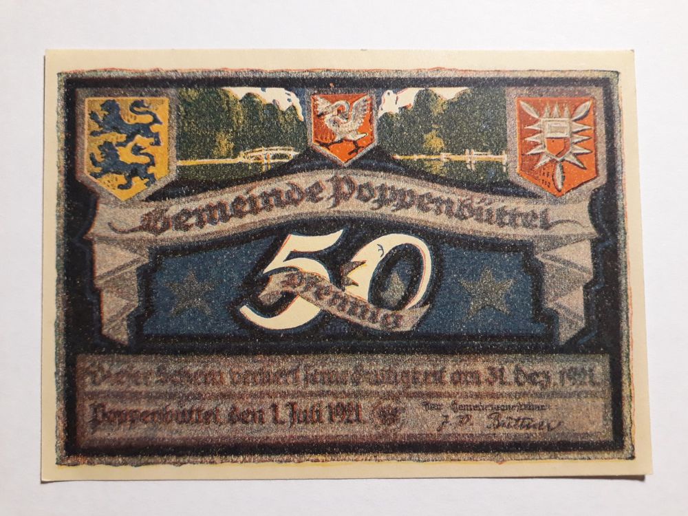 NOTGELD - 50 Pfennig Poppenbüttel 1921 ungefaltet (3) | Kaufen auf Ricardo