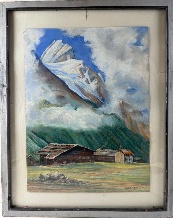 Alte Schweizer Bergpanorama Pastell Gemälde signiert (Gebraucht) in Neuhausen am Rheinfall für ...