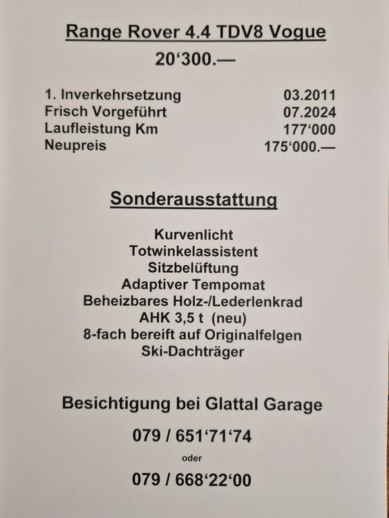 Range Rover TDV8 Vogue (Gebraucht) in Dübendorf für CHF 15700 – nur ...