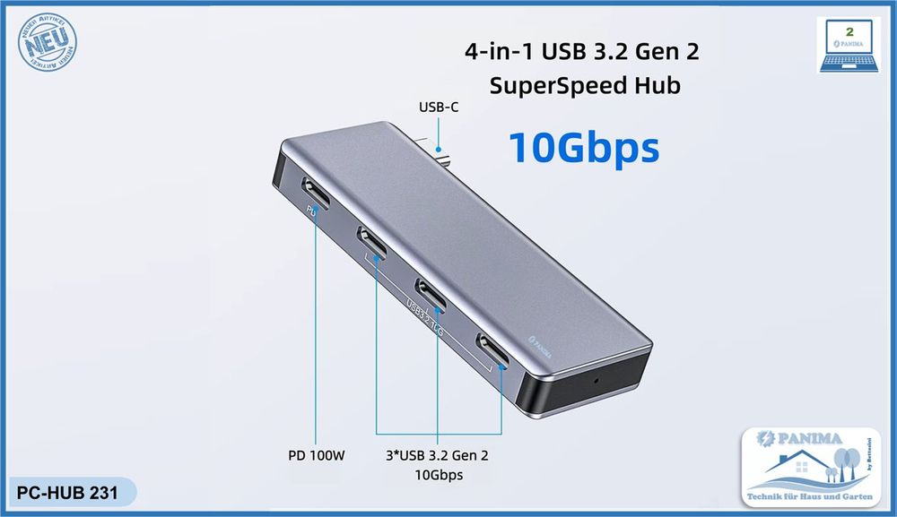 4-Port USB-C Mac Hub mit 3 USB 3.2 Gen 2 Ports (Neu und ...