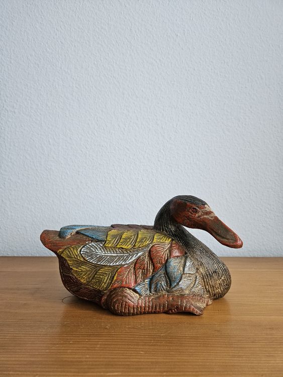 Ente aus Holz | Holzente bunt bemalt ca. 1960 (Gebraucht) in Wiezikon b ...