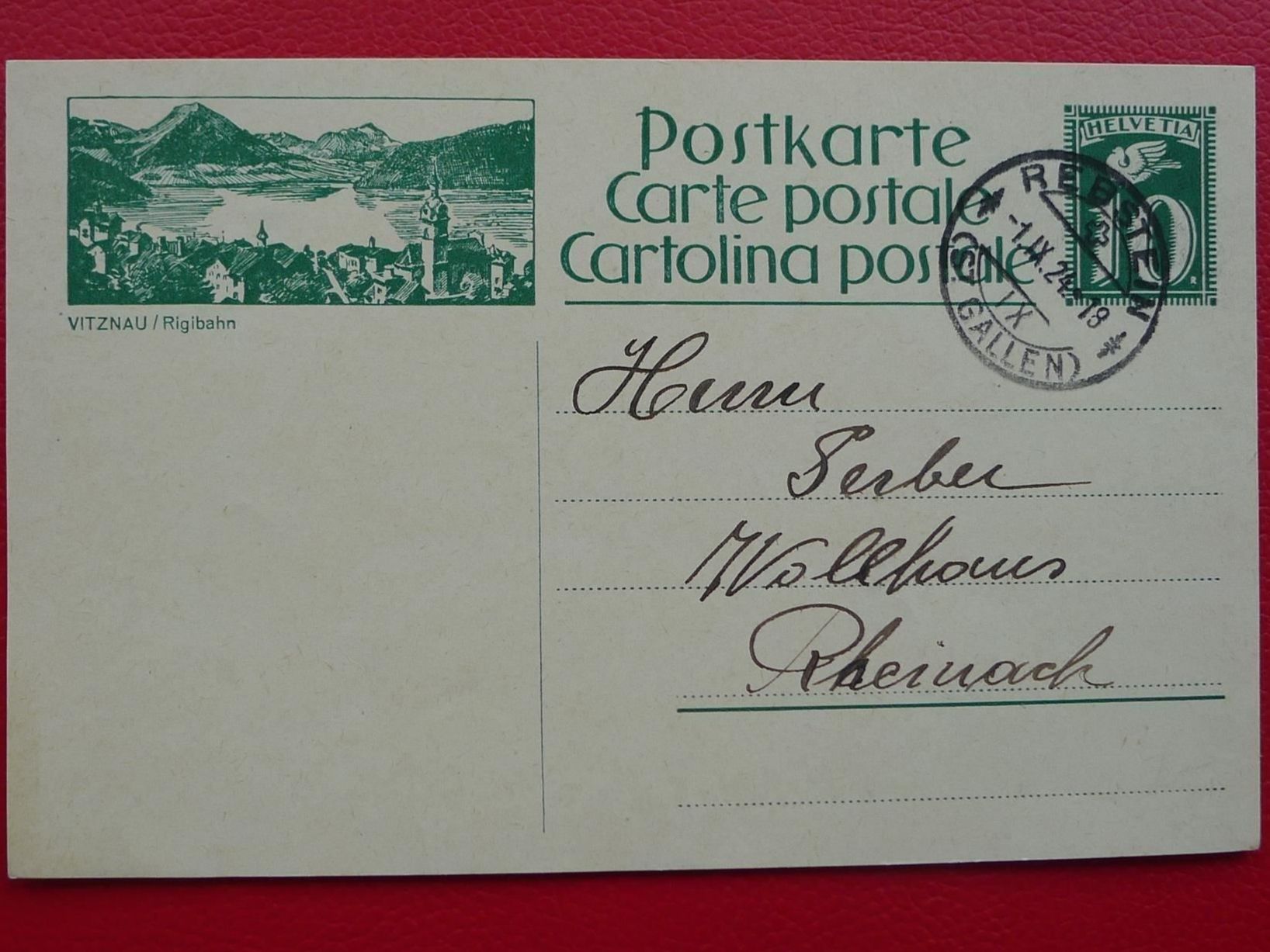 1924, 10Rp.-KARTE von REBSTEIN (SG) mit Ansicht: VITZNAU (Gebraucht) in ...