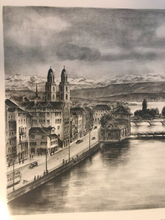 Grosses Bild Zürich Stadt von früher, Stich 57.5 cm x46.5 cm | Kaufen auf Ricardo