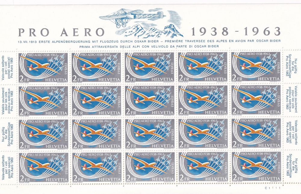 PRO AERO Bogen 1963 25 Jahre postfrisch+++ (Gebraucht) in Samnaun-Compatsch für CHF 34 – mit ...