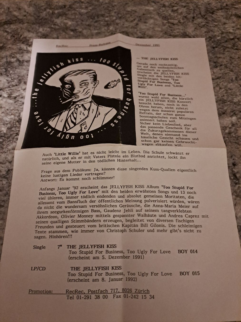 🇨🇭 Single THE JELLYFISH KISS "Too Stupid For Business" Boy (Gebraucht ...