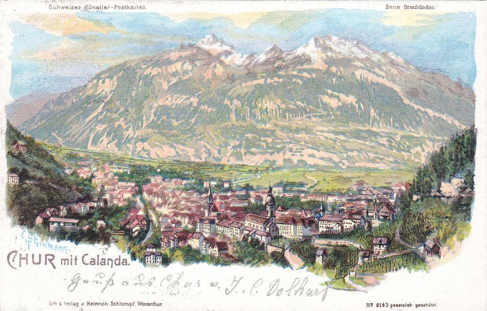 Ansichtskarte,1902, "Chur mit Calanda", farbige Lithokarte (Gebraucht ...