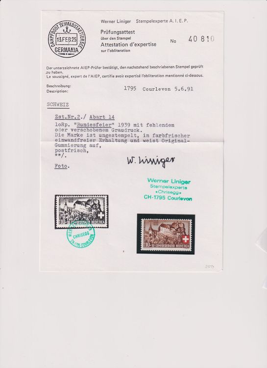 Mit Abart 14 PP Nr. 2 Tadellos postfrisch** + Fr. 500.- !! (Gebraucht) in Bibern SH für CHF 50 ...