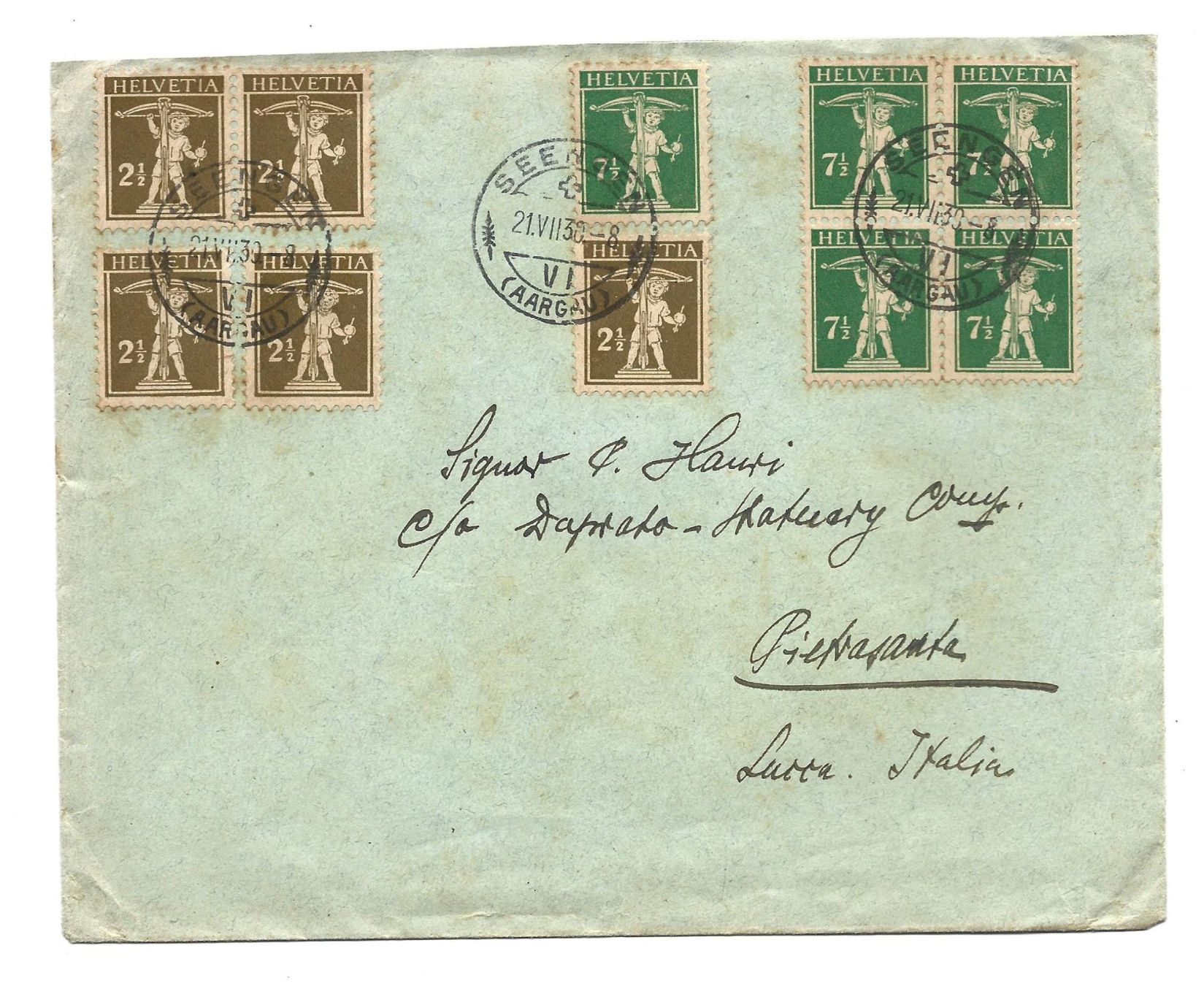 Brief 21.VII.30 Marken-Tellbuben mit Viererblock Tell Nr.171 (Gebraucht ...