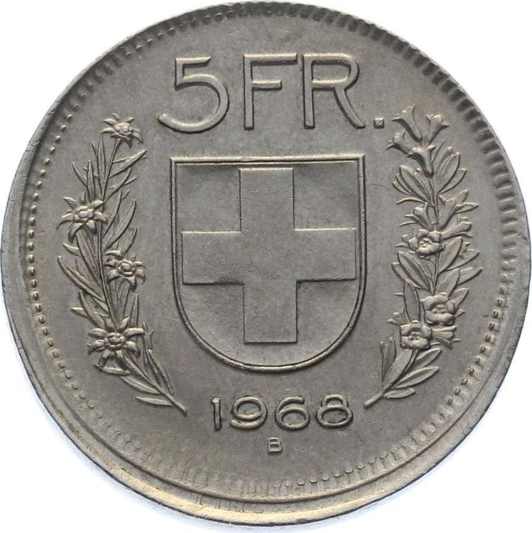 5 Fr 1968 - stark dezentrierte Fehlprägung Start/Ende 20 Uhr (Gebraucht ...