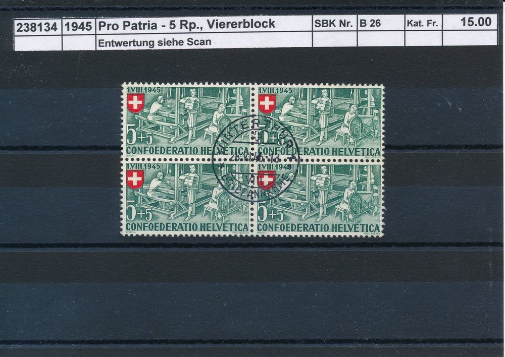 1945 Pro Patria - 5 Rp., Viererblock | Kaufen auf Ricardo