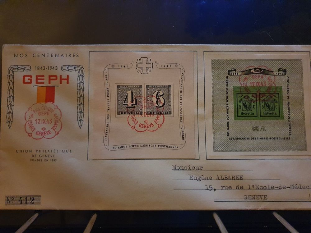 Gedenkumschlag GEPH 1943 100 Jahre schweizerische Postmarke (Gebraucht) in Allschwil für CHF 29 ...