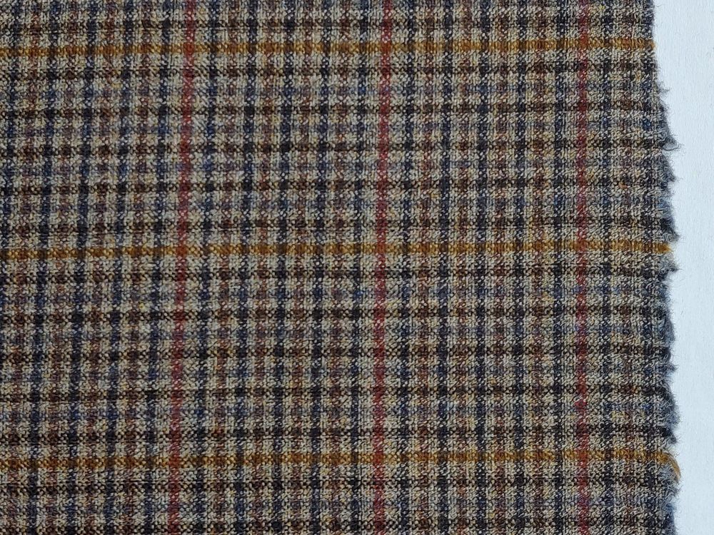 Designer Merino Stoff 1.40x1.54m beige mel. & farbiges Karo (Neu ...