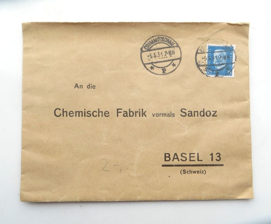 SANDOZ Basel chemische Fabrik Couvert 1931 -- gestempelt (Gebraucht) in ...