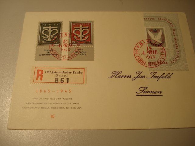Brief 1945, Blockausschnitt Basler Taube + Satz Don Suisse (Gebraucht ...