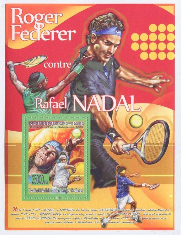 Block "Tennis. Roger Federer, Rafael Nadal". Guinea. (Neu und ...