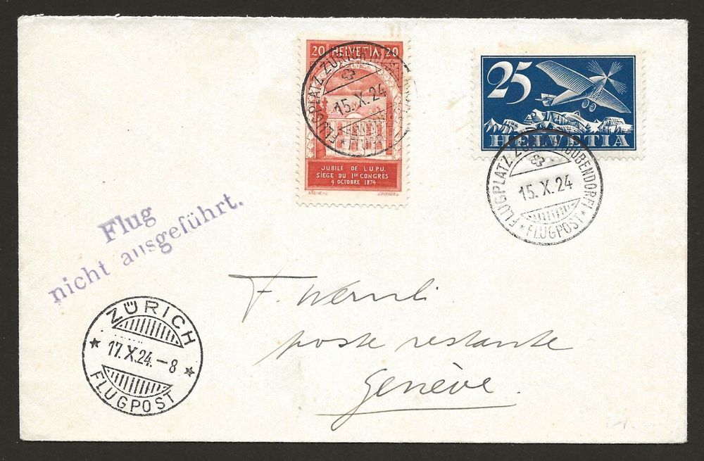 Flugpost Schweiz 1924 Bern Zürich Basel Genf Luftpost (Gebraucht) in Au ZH für CHF 50 – mit ...