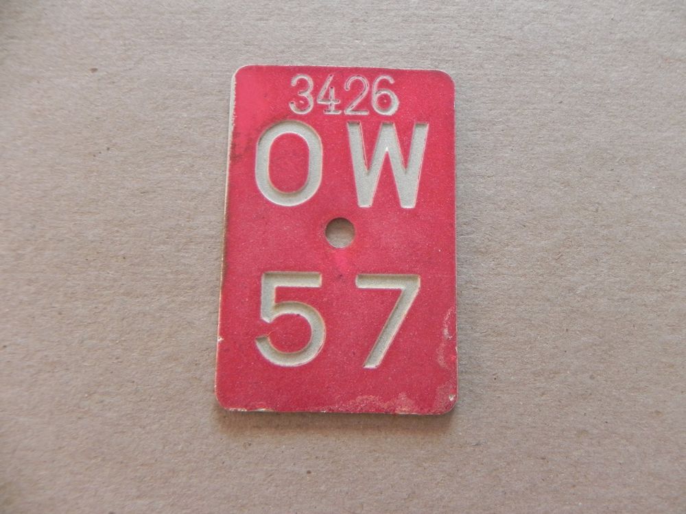 Velonummer Rad Velo Nummer OW 57 Obwalden 1957 Geschenk (Gebraucht) in ...