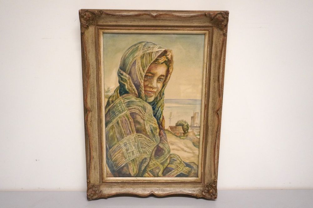 Aquarell und Kreidezeichnung A.Oppermann 1948, gerahmt S066 | Kaufen auf Ricardo