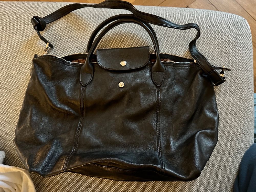 Longchamp Pliage Leder Schwarz M | Kaufen auf Ricardo