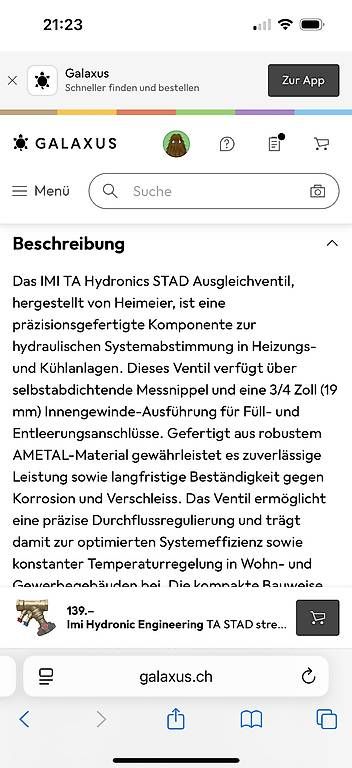 TA-Hydronics STAD mit Entleeradapter 3/4" (Gebraucht) in Zofingen für ...