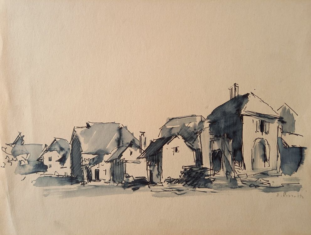 Ernest PIZZOTTI (1905-1984) joli lavis village breton (Gebraucht) in ...