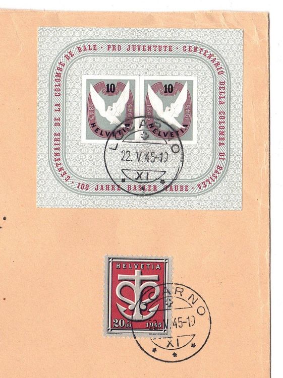 Brief mit Basler Taube Block, von Locarno nach Zug 1945 | Kaufen auf ...