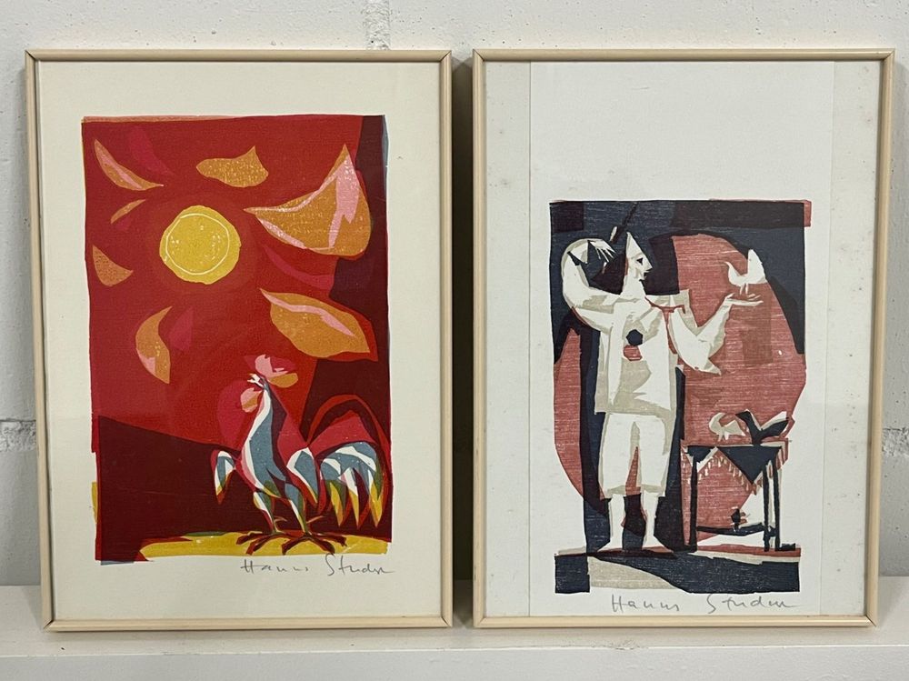 Hans Studer 2 Originalgrafiken, Signiert, Hahn und Pierrot (Gebraucht ...