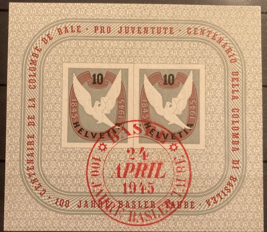 Baslertaube Block W23 1945 gestempelt, SBK 100 Fr. | Kaufen auf Ricardo