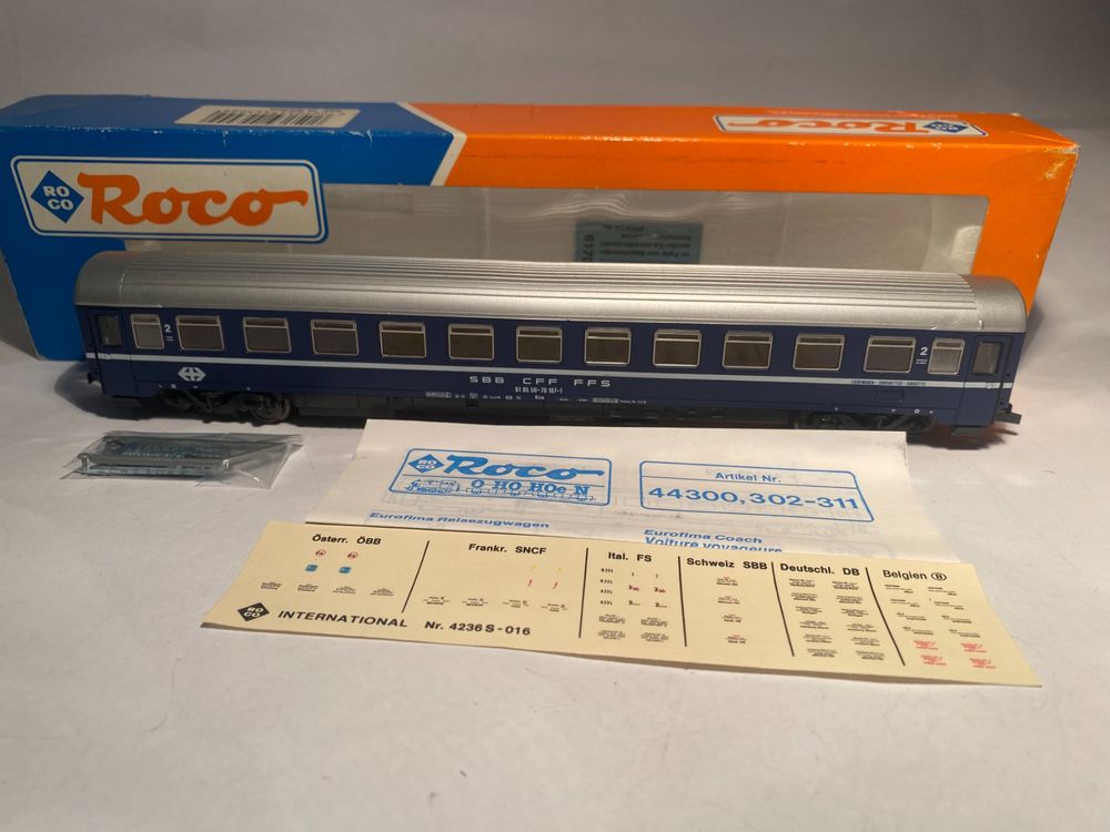 ROCO EUROFIMA Reisezugwagen 2.Kl blau SBB länge 100:1, 44300 (Gebraucht ...