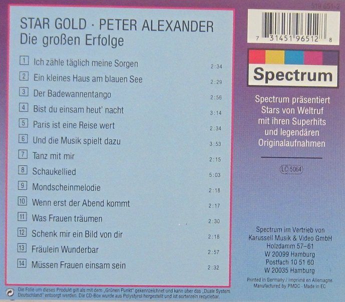 Peter Alexander - Star Gold - Die grossen Erfolge (Gebraucht) in Grüningen für CHF 4 – mit ...