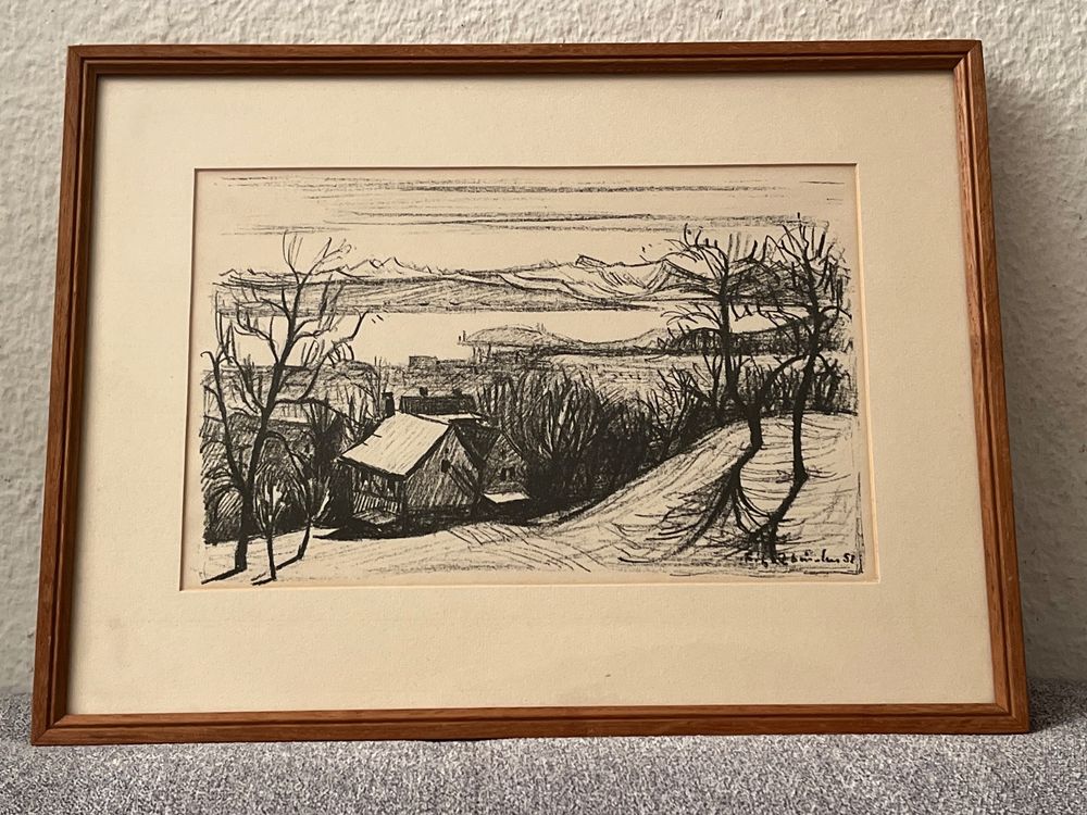 Fritz Karl ZBINDEN (1896-1968) Holzkohle Winter Landschaft (Gebraucht ...