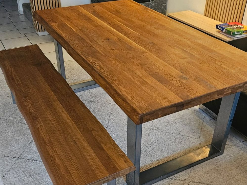 Massivholz Esstisch mit Bank, Eiche Natur geölt | Kaufen auf Ricardo