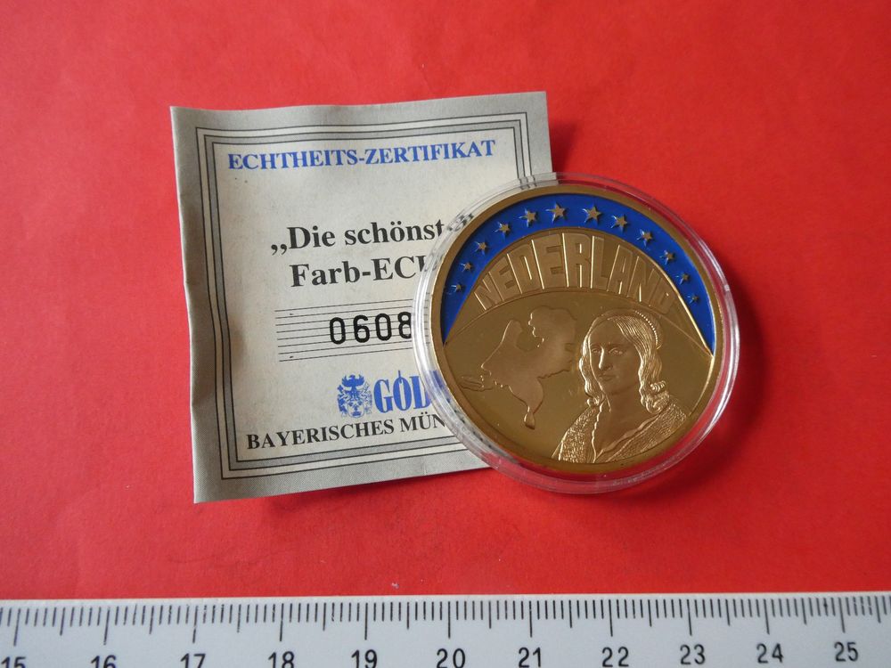 NIederlande 1997, Ecu, vergoldete Medaille PP in Schutzhülse (Neu ...