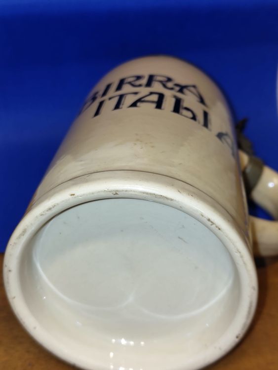 BIRRA ITALIA- BOCCALE DI BIRRA IN CERAMICA -COPERCHIO PELTRO (Gebraucht ...