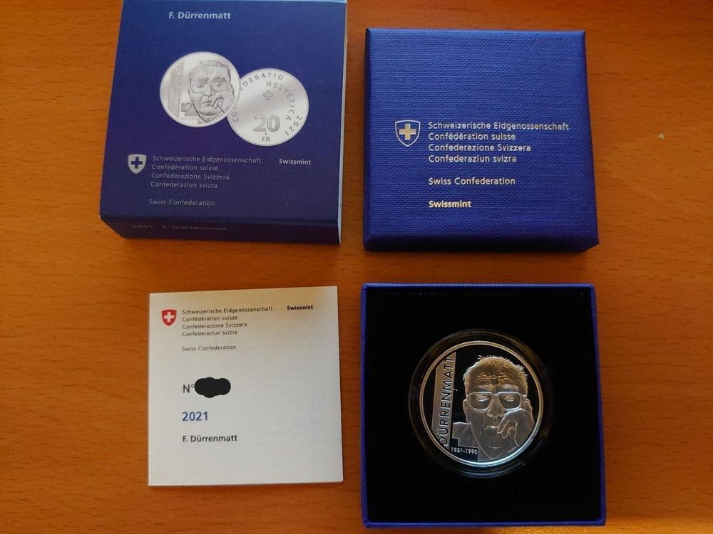 20 Franken "F. Dürrenmatt" 2021 (Silber) PP (Neu und originalverpackt) in Pfungen für CHF 63 ...