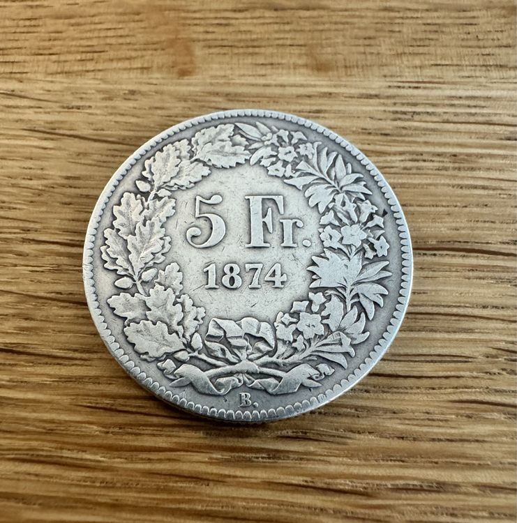 Schweiz 5 Franken 1874 B.(sitzende Helvetia) (Gebraucht) in Ebikon für CHF 129 – mit Lieferung ...