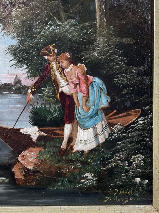 Antikes Gemälde von einem Paar am Flussufer unleserlich Sign (Gebraucht) in Root für CHF 70 ...