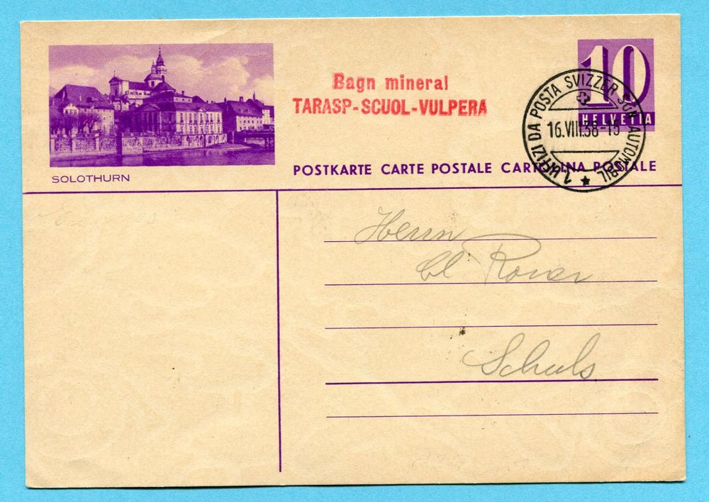 Postkarte gest. Bagn mineral - TARASP - SCUOL - VULPERA 1938 (Gebraucht) in Opfikon für CHF 8 ...