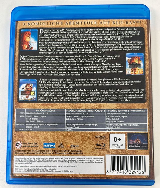 DISNEY DER KÖNIG DER LÖWEN TEIL 1-3 BLU-RAY (Gebraucht) in Zürich für ...