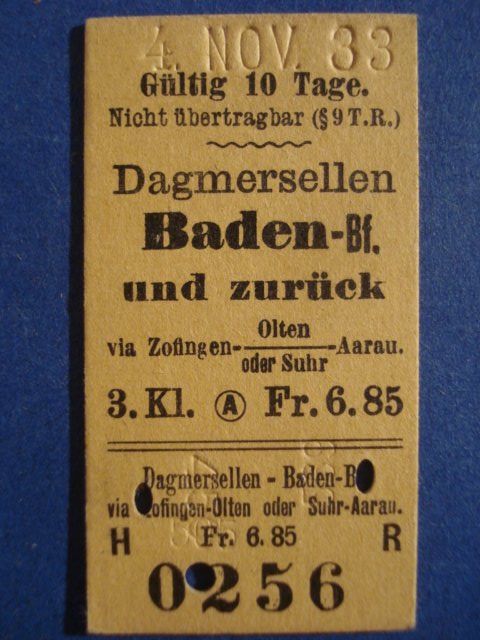SBB - 4.11.1933 - DAGMERSELLEN - HASLE (Luzern) - 3.Klasse (Gebraucht) in Biel/Bienne für CHF 22 ...