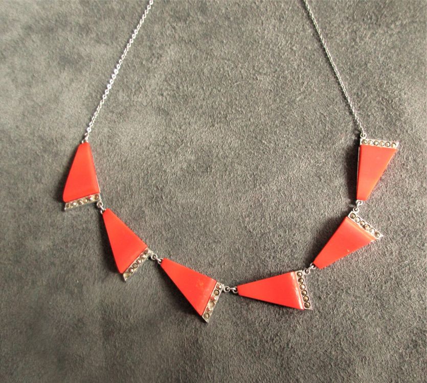 Art Deco Schmuck Collier 1920 Celluloid rot Gratis Versand! (Defekt) in ...