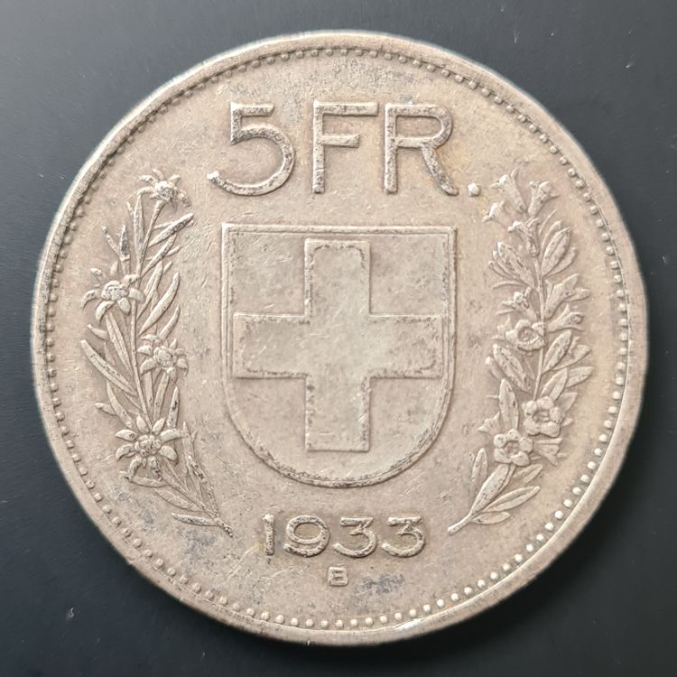 5 Franken 1933 B silber Schweiz Helvetica argent silver Coin (Gebraucht) in Steffisburg für CHF ...