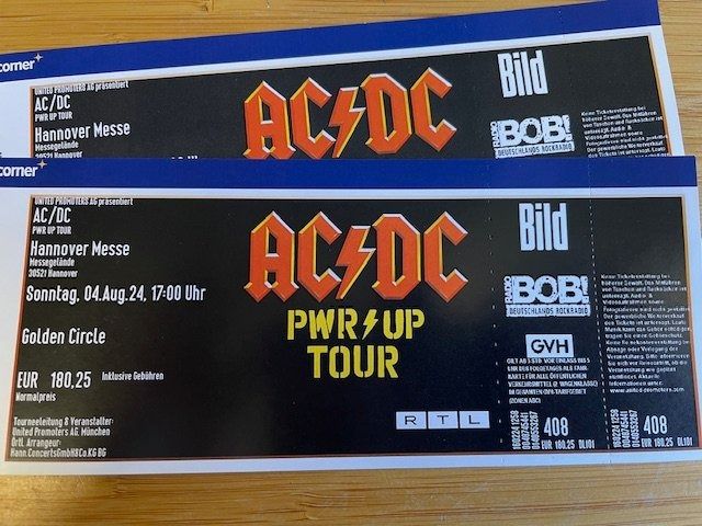 2 x AC/DC Tickets Golden Circle ( Front Stage) Hannover (Neu (gemäss ...