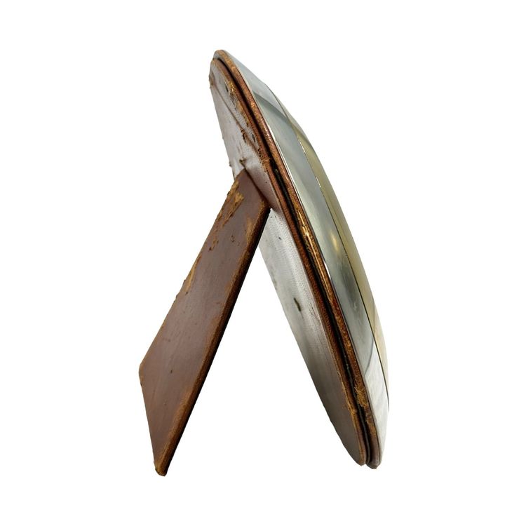 Cadre photo rond Art Déco en laiton, métal chromé et cuir (D'occasion ...