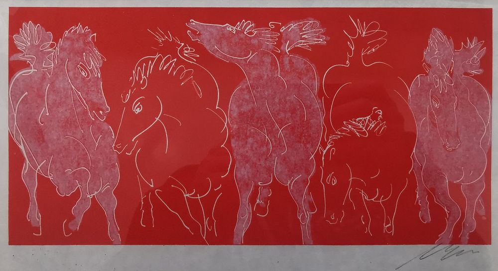 Hans Erni - fünf rote Pferde - Originallitho | Kaufen auf Ricardo