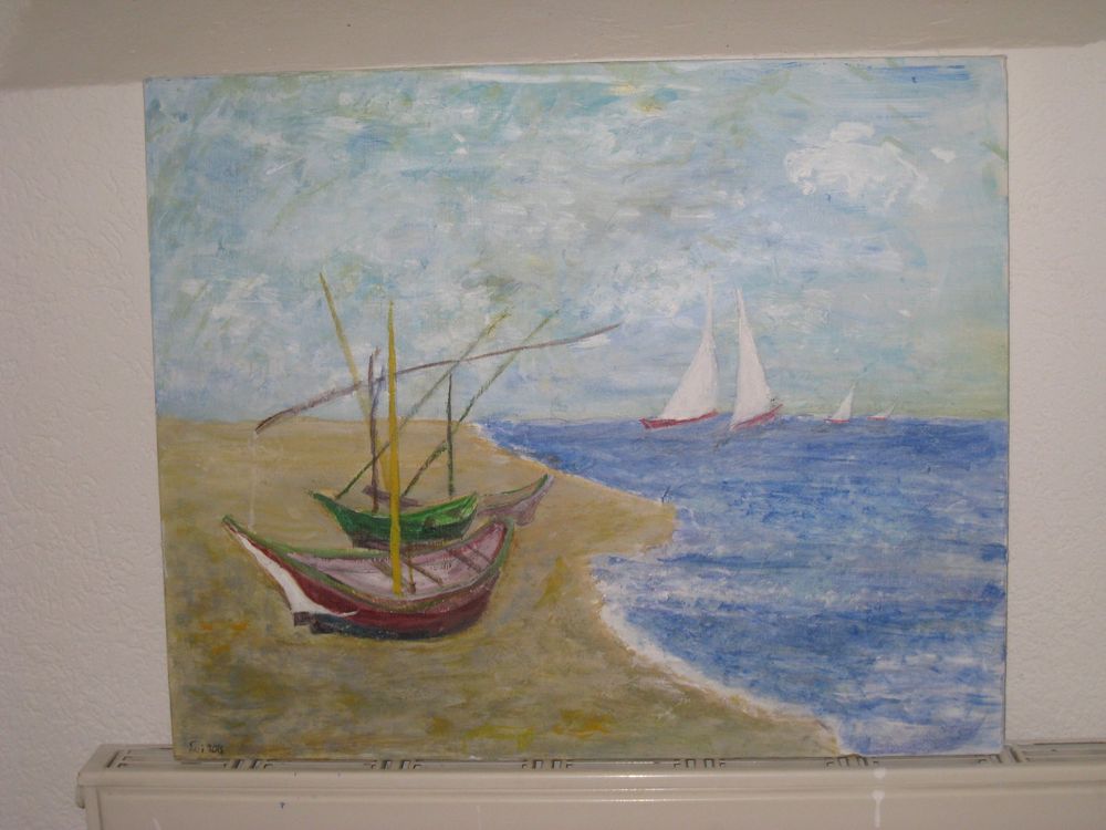 Gemälde "Segelboote am Ufer" (Neu (gemäss Beschreibung)) in Lachen SZ für CHF 50 – mit Lieferung ...