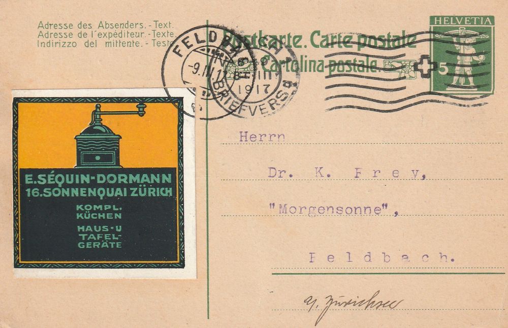 Vignette Küchen Sequin Zürich auf 5 Rp. GS-Pk (Gebraucht) in ...