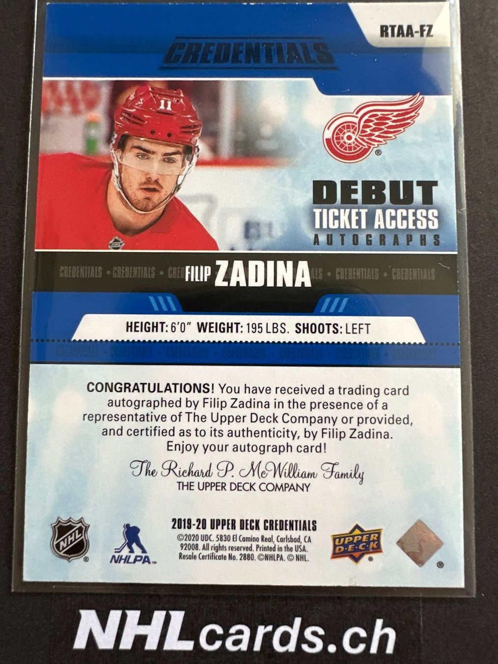 Filip Zadina NHL Rookie Auto Card /299 (Credentials) (Gebraucht) in ...
