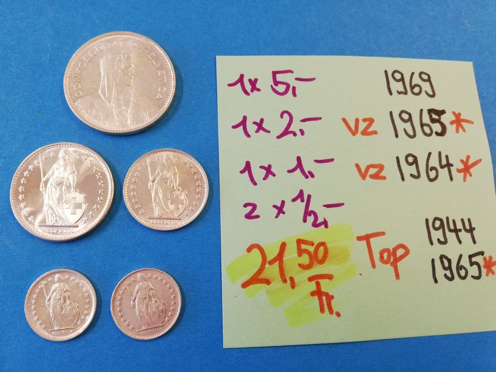 Schweizer Silbermünzen 5Fr/2Fr/1Fr/50Rp (Gebraucht) in Engi für CHF 18.5 – mit Lieferung auf ...